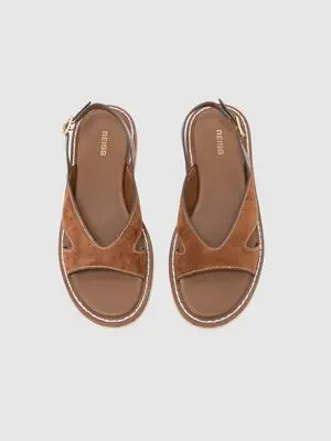 REISS Suede Contrast-stitch Flat Sandals
