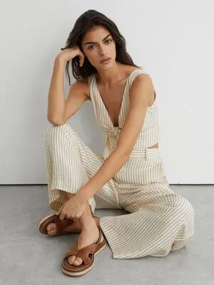 REISS Suede Contrast-stitch Flat Sandals