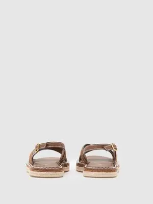 REISS Suede Contrast-stitch Flat Sandals