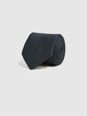 REISS Textured Silk Neck Tie - Navy