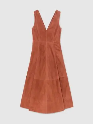 ATELIER Suede Sleeveless Midi Dress - Rust
