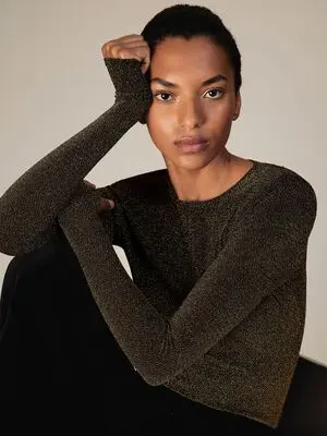 REISS Metallic-knit Long-sleeve Top - Gold