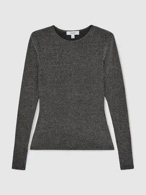 REISS Metallic-knit Long-sleeve Top - Silver