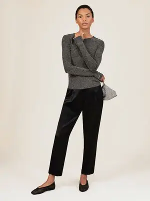 REISS Metallic-knit Long-sleeve Top - Silver