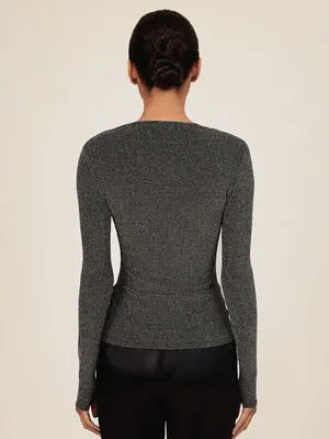REISS Metallic-knit Long-sleeve Top - Silver