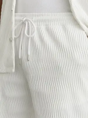 REISS Textured Wave Drawstring Shorts - White