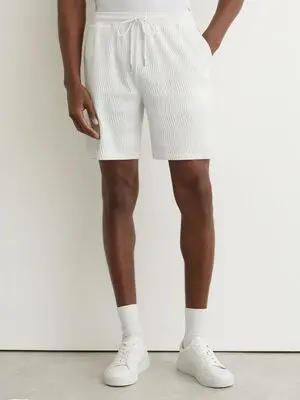 REISS Textured Wave Drawstring Shorts - White