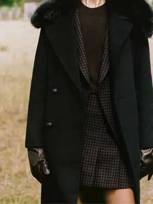REISS Detachable Faux-fur Collar Wool-blend Coat