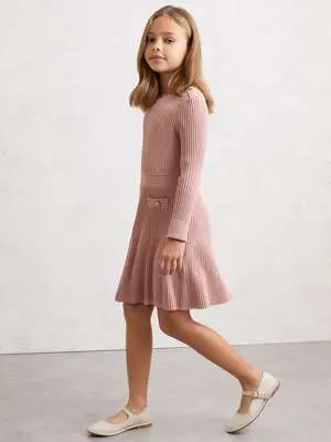 REISS 9-13 Yrs Rib-knit Skater Dress - Pink