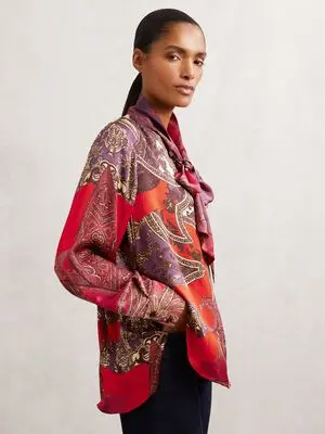 REISS Paisley-print Tie-neck Blouse - Red
