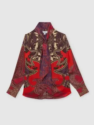 REISS Paisley-print Tie-neck Blouse