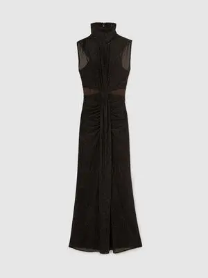 REISS Daniella Sheer Ruched Maxi Dress - Black