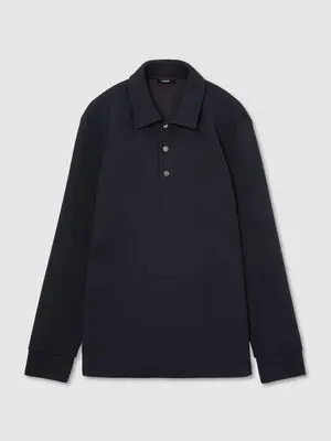 REISS Textured Long-sleeve Polo Shirt - Navy