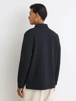 REISS Textured Long-sleeve Polo Shirt - Navy