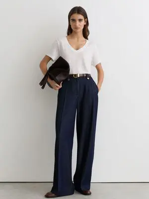 REISS Linen V-neck T-shirt - White