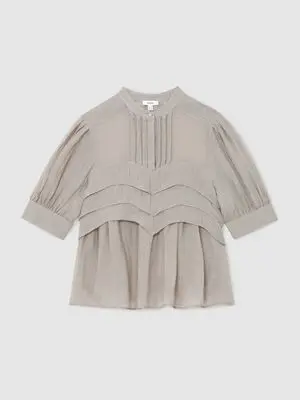 REISS Frill-detail Half-button Blouse