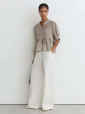 REISS Frill-detail Half-button Blouse