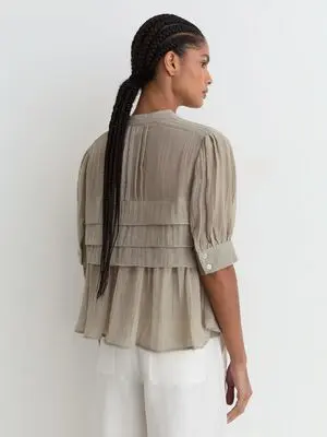 REISS Frill-detail Half-button Blouse
