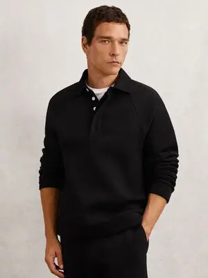 REISS Cotton-blend Fleece-back Polo Shirt - Black