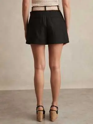 REISS Linen Pleat-front Belted Shorts