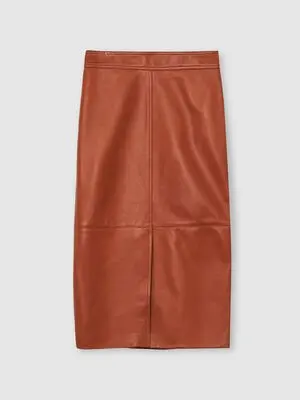 REISS Leather Midi Pencil Skirt