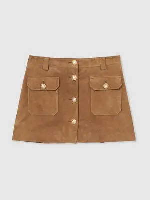 REISS Suede Button-through Mini Skirt