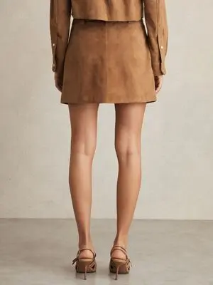 REISS Suede Button-through Mini Skirt