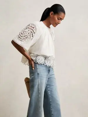 REISS Linen Embroidered Swing Top