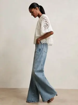 REISS Linen Embroidered Swing Top