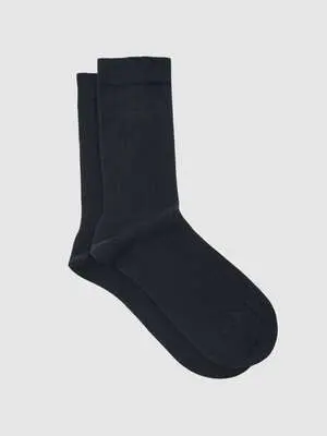 REISS Felicia Loafer Socks Cotton Ribbed - Navy