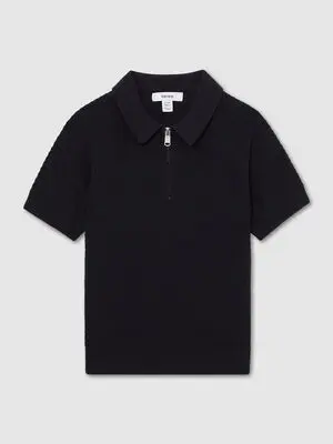 REISS 9-13 Yrs Textured-knit Half-zip Polo Shirt