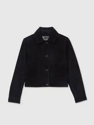 REISS Suede Cropped Trucker Jacket