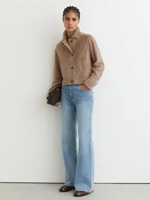 REISS Petite Suede Cropped Trucker Jacket - Neutral