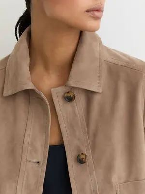 REISS Petite Suede Cropped Trucker Jacket - Neutral