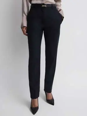 REISS Blue Wool Tapered Suit Trousers - Navy