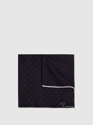 REISS Liam Pink Polka Dot Silk Pocket Square - Navy