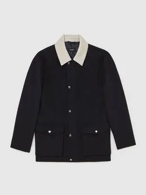 REISS Wool-blend Cord-collar Worker Jacket