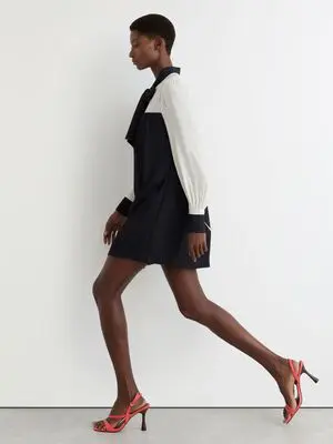 REISS Tie-neck Contrast Shift Dress - Navy/ivory