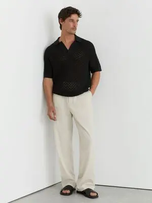 REISS Cotton-blend Crochet-knit Polo