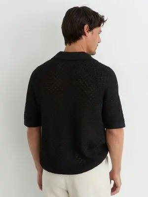 REISS Cotton-blend Crochet-knit Polo