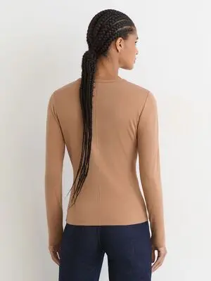 REISS Cotton Crew-neck Long-sleeve T-shirt With Stretch - Camel