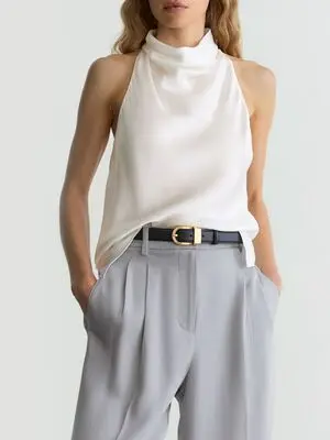 REISS Hammered-silk Cowl-neck Top - Ivory