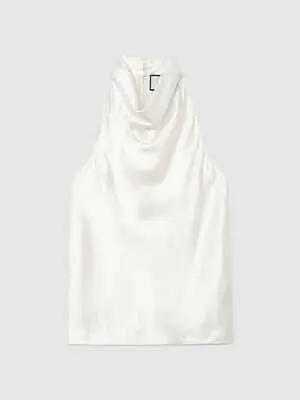 REISS Hammered-silk Cowl-neck Top
