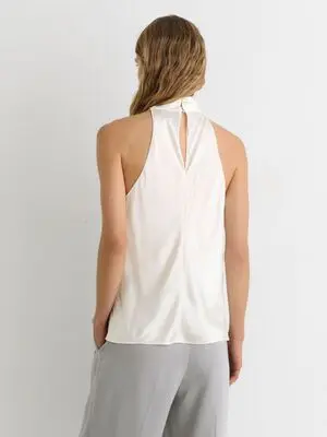 REISS Hammered-silk Cowl-neck Top