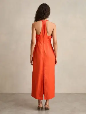 REISS Erika Whipstitch Halterneck Midi Dress