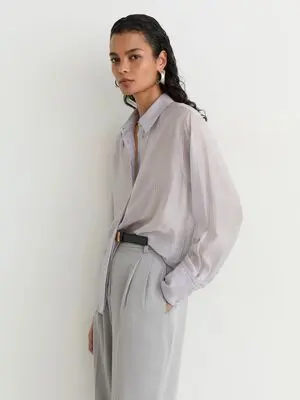 REISS Sheer Striped Long-sleeve Shirt - Blue