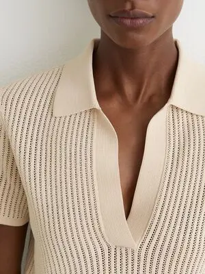 REISS Open-stitch Knitted Polo Top