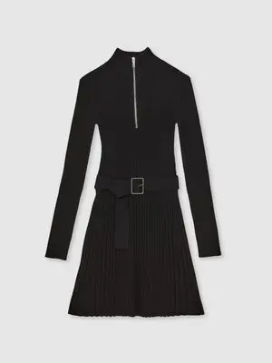 REISS Rib-knit Belted Half-zip Flippy Dress