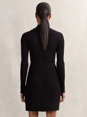 REISS Rib-knit Belted Half-zip Flippy Dress