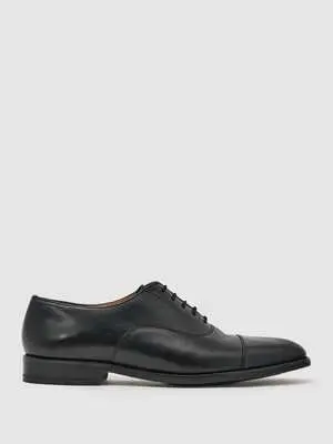 REISS Leather Lace-up Oxford Shoes With Cap Toe - Black